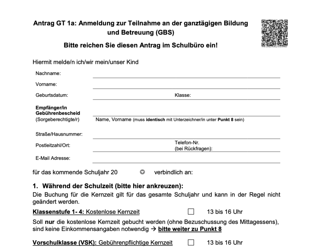 Anmeldung Ganztag – Formulare – Schule Kielortallee
